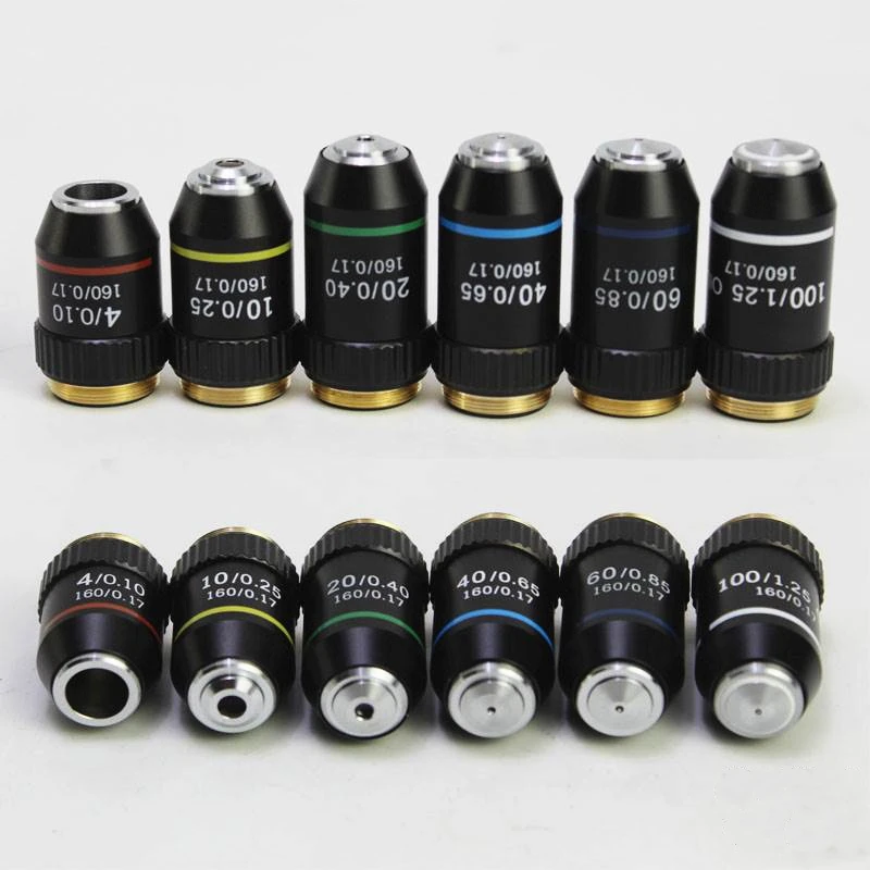 Biological Microscopes Lens 4X 10X 20X 40X 60X 100X(oil) Achromatic ...