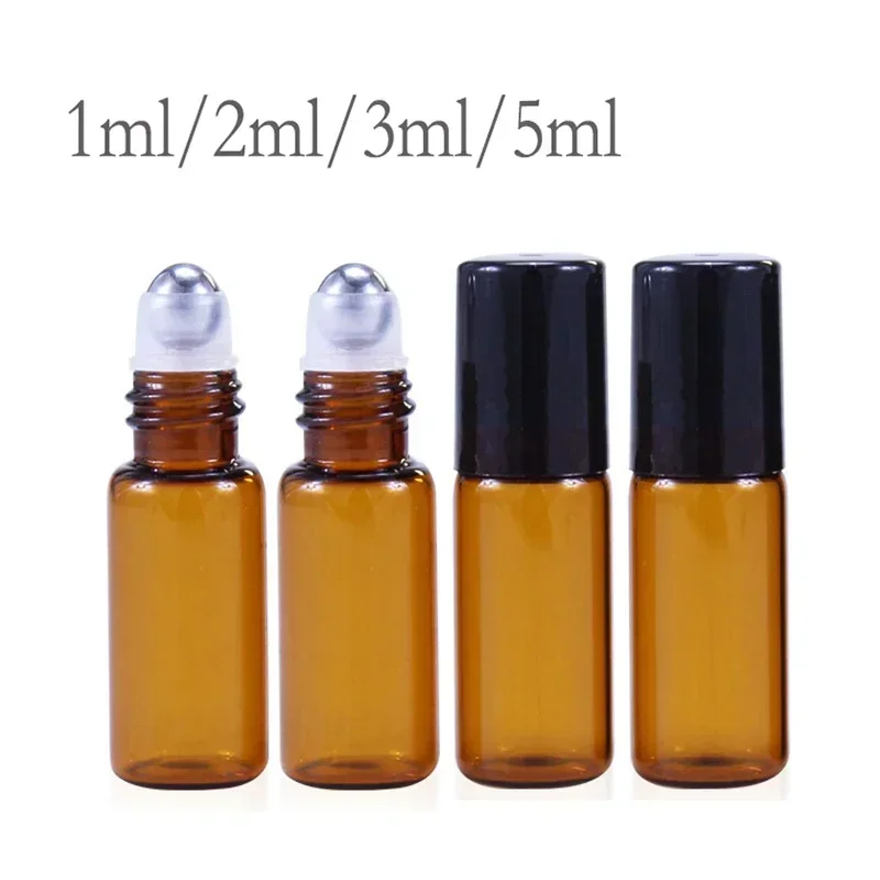 50PCS-1ml-2ml-3ml-5ml-Roll-on-Bottle-Oil-Vials-with-Roller-Metal-Glass ...