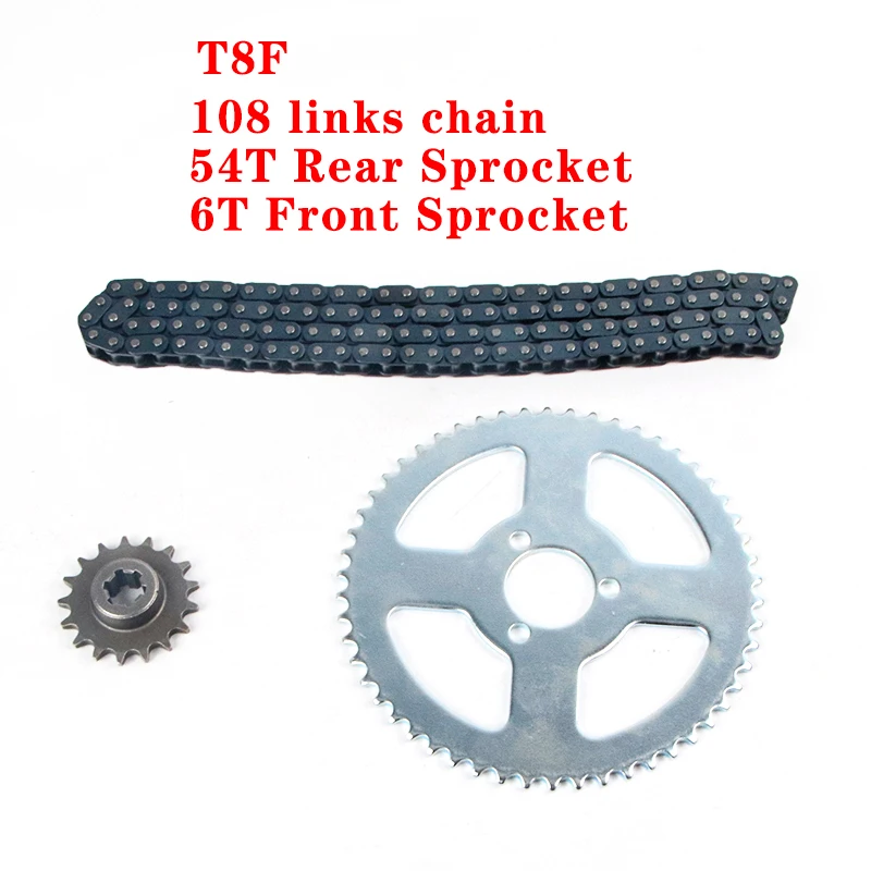 49cc-Mini-Pocket-Bike-108-links-chain-54T-Rear-Sprocket-T8F-6T-Front ...