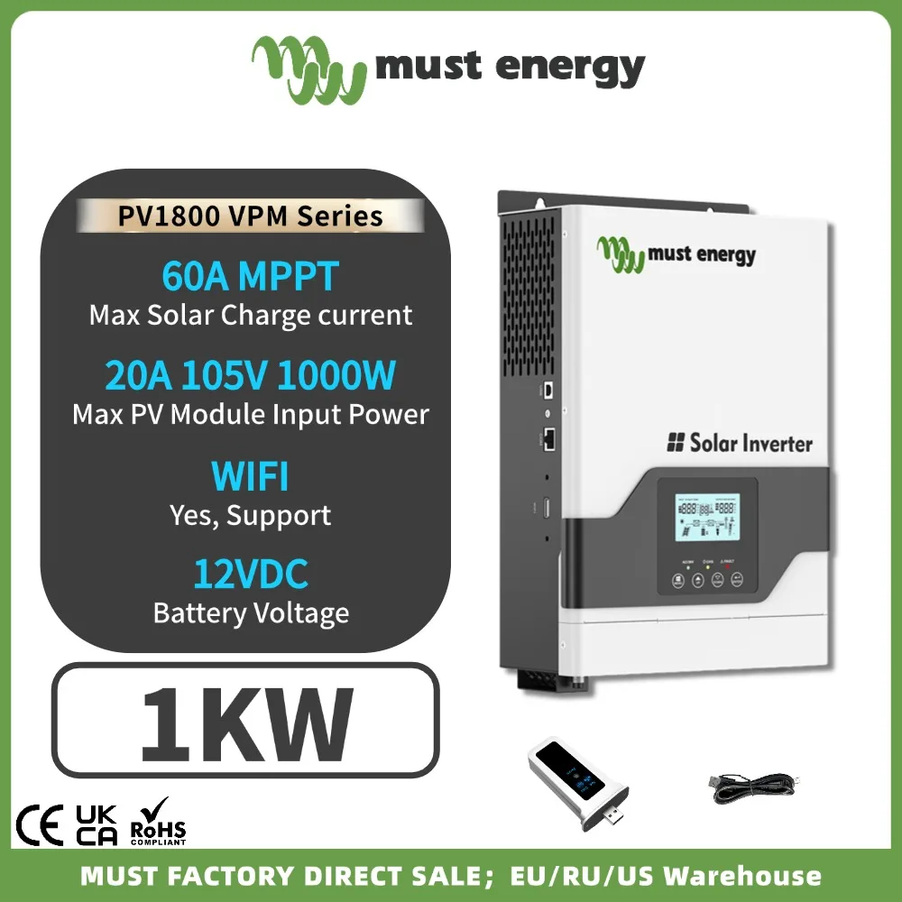 MUST-12V-1KW-1000W-Hybrid-Solar-Inverter-Off-Grid-Inverter-LiFePO4 ...