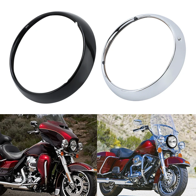 Motorcycle-7-Headlight-Lamp-Trim-Ring-Black-Chrome-Decor-Cover-For ...