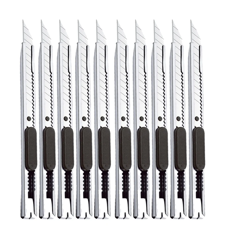 10PCS-30-60Degree-Retractable-Box-Cutter-9MM-Blade-Utility-Knife-Carbon ...