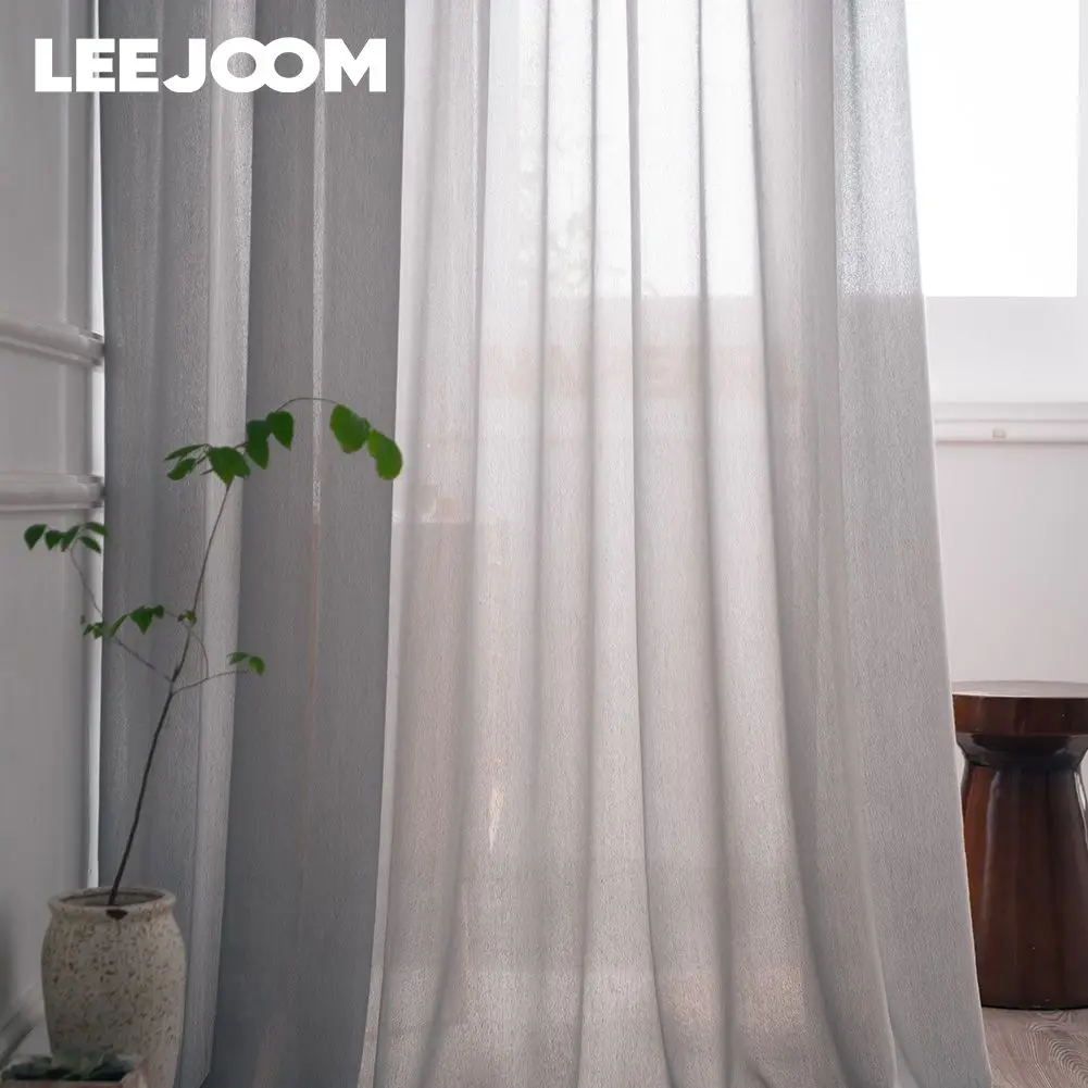 LEEJOOM Tulle Curtain Modern Solid Color Voile Curtains Finished Window ...