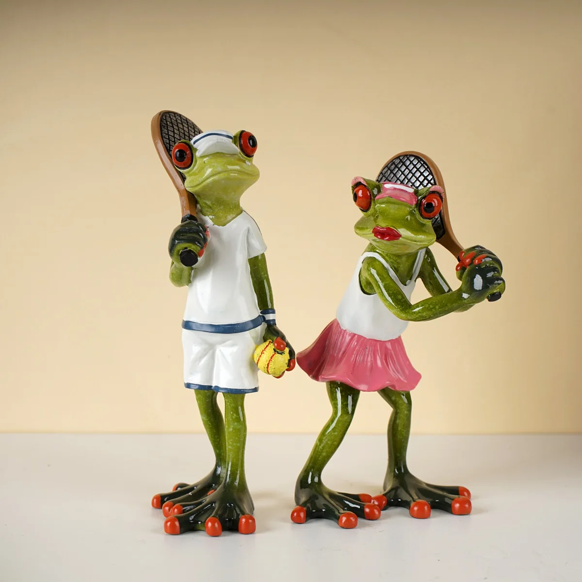 Cute Frog Playing Tennis Police Animal Model Statues 16cm Collectible ...