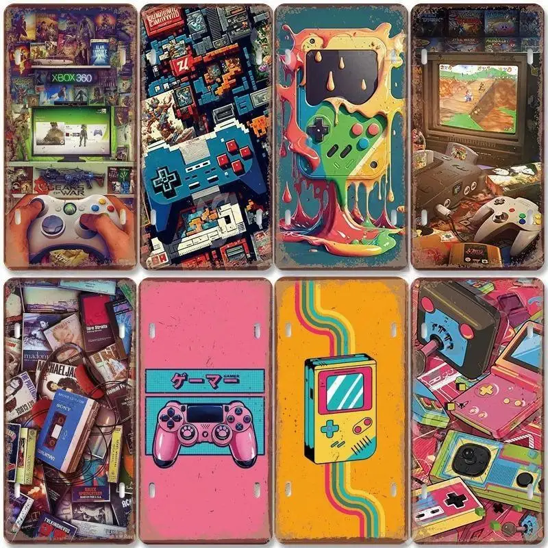 Vintage-Video-Game-License-Plate-Metal-Tin-Sign-Retro-Gamepad-Play ...