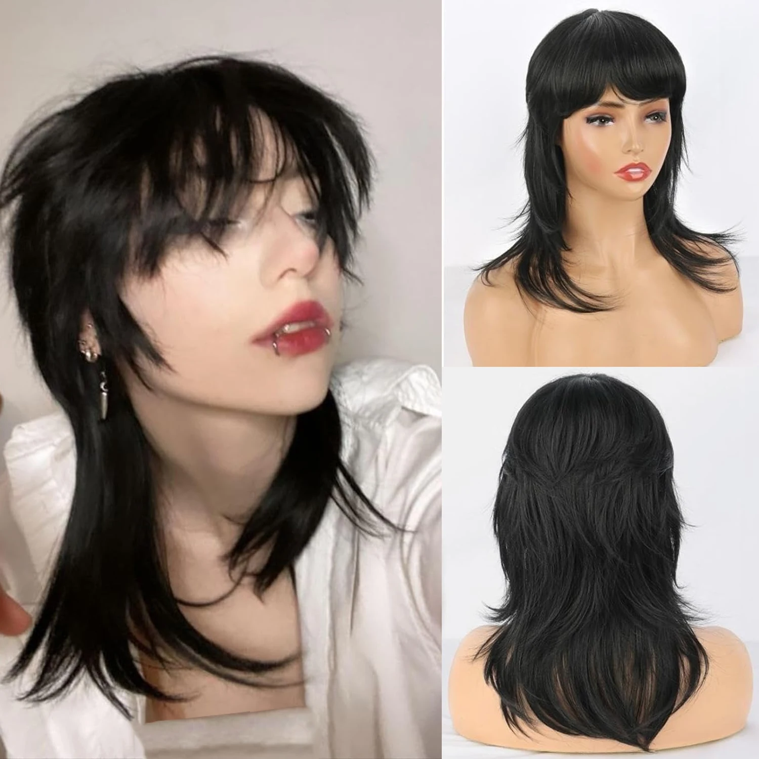 Black-Women-Synthetic-Mullet-Wig-80s-90s-Black-Mullet-Wig-with-Bangs ...