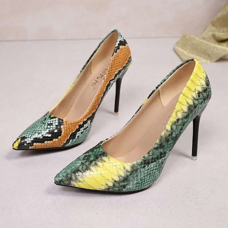 Snake Prints Leather Women 's Pumps Spring Fashion 10cm Stiletto Heels ...