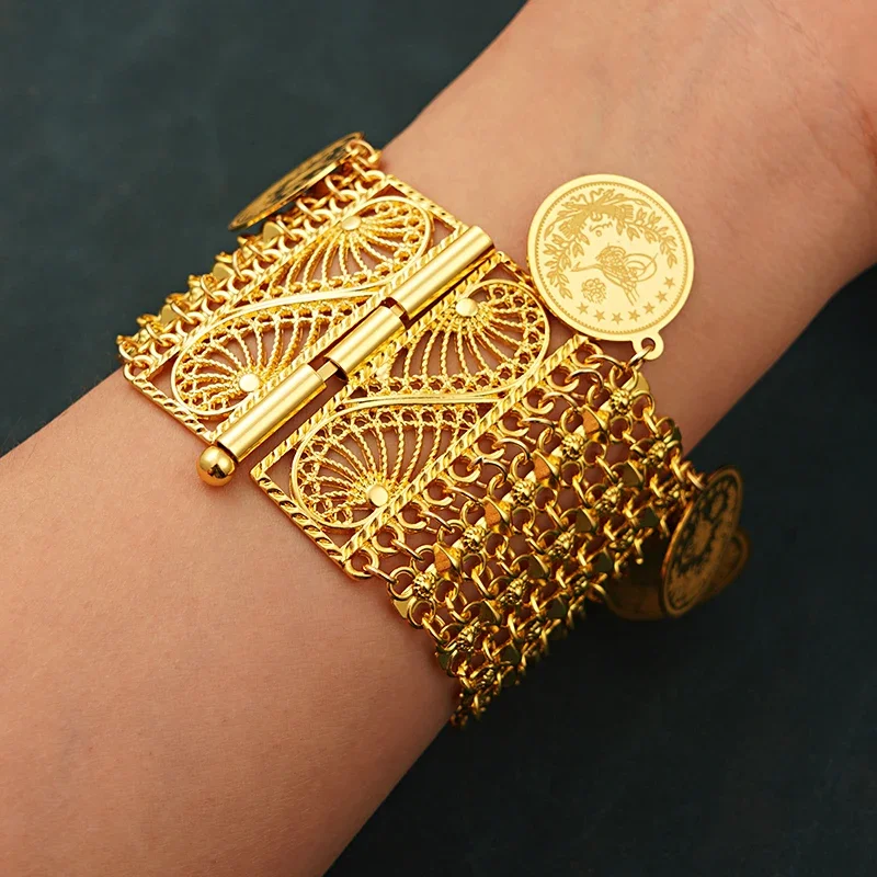 New Turkish Kurd Wedding Jewelry Bracelet Gold Plated Coin Chain Bangle ...