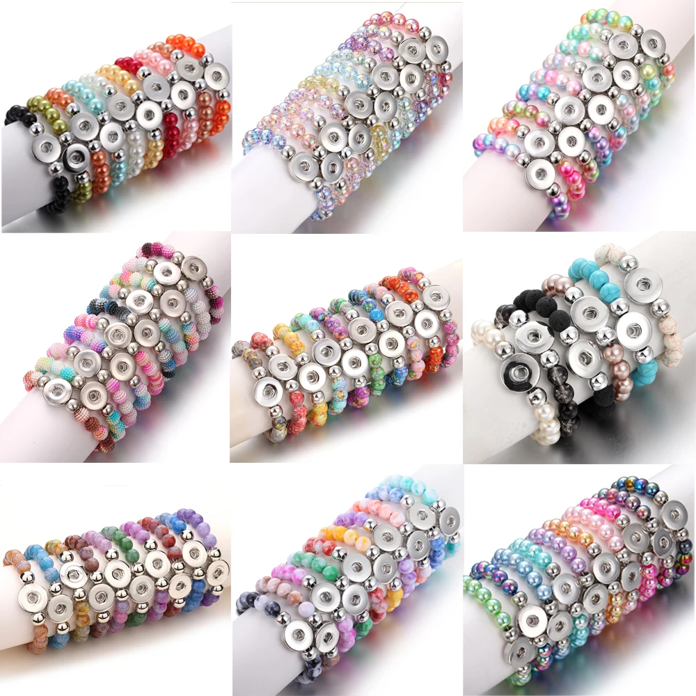 10pcs/lot Wholesale Beaded Snap Bracelet 18mm Snap Button Bracelet DIY ...