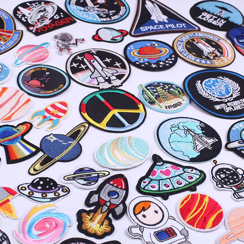 Iron-on-Space-Astronaut-Planet-Rocket-UFO-Embroidered-Patches-on-Clothes-Peace-Emblem-Military ...