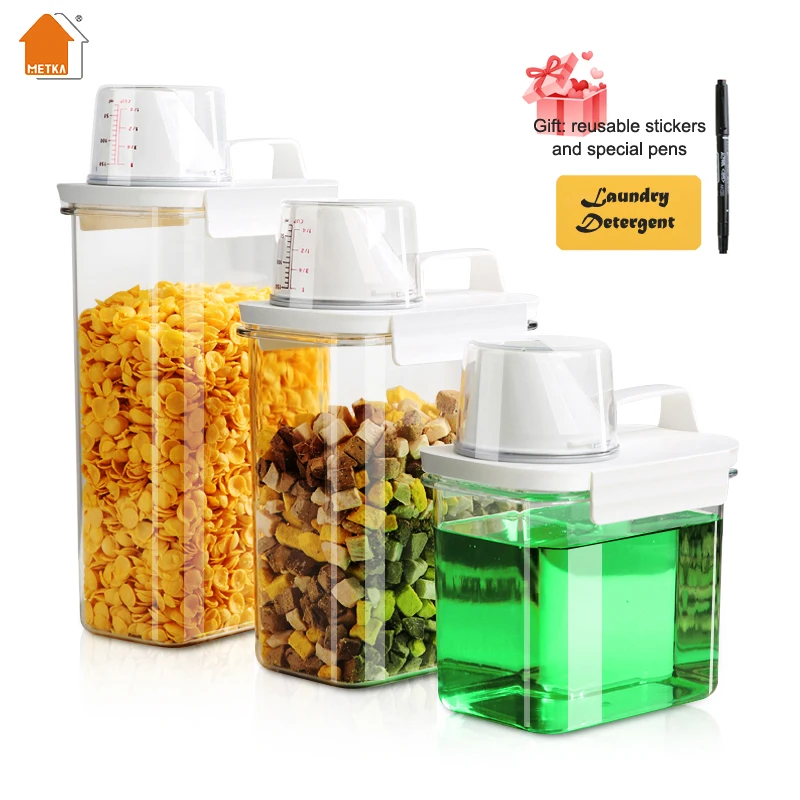 Plastic Laundry Powder Detergent Dispenser | Jar With Cup | Food ...