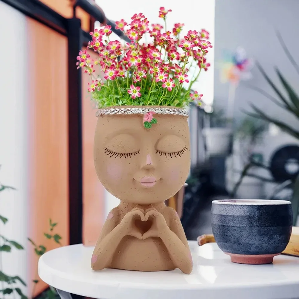 Face-Flower-Pot-Girl-Planter-Figure-Art-Statue-Ornament-Home-Human ...