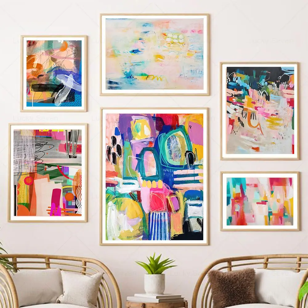 Funky-Abstract-Art-Colorful-Geometry-Line-Drawing-Painting-On-Canvas ...