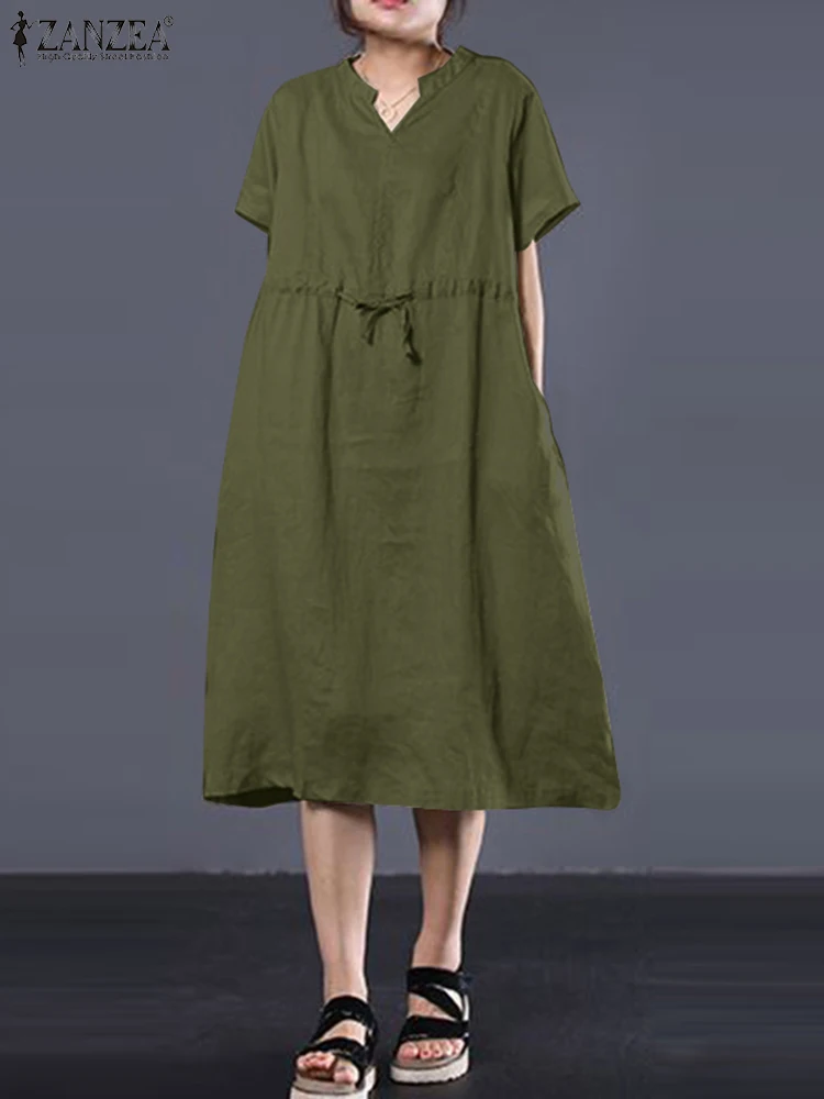 ZANZEA-Summer-Solid-Color-Woman-Dress-Female-Casual-Sundress-Fashion ...