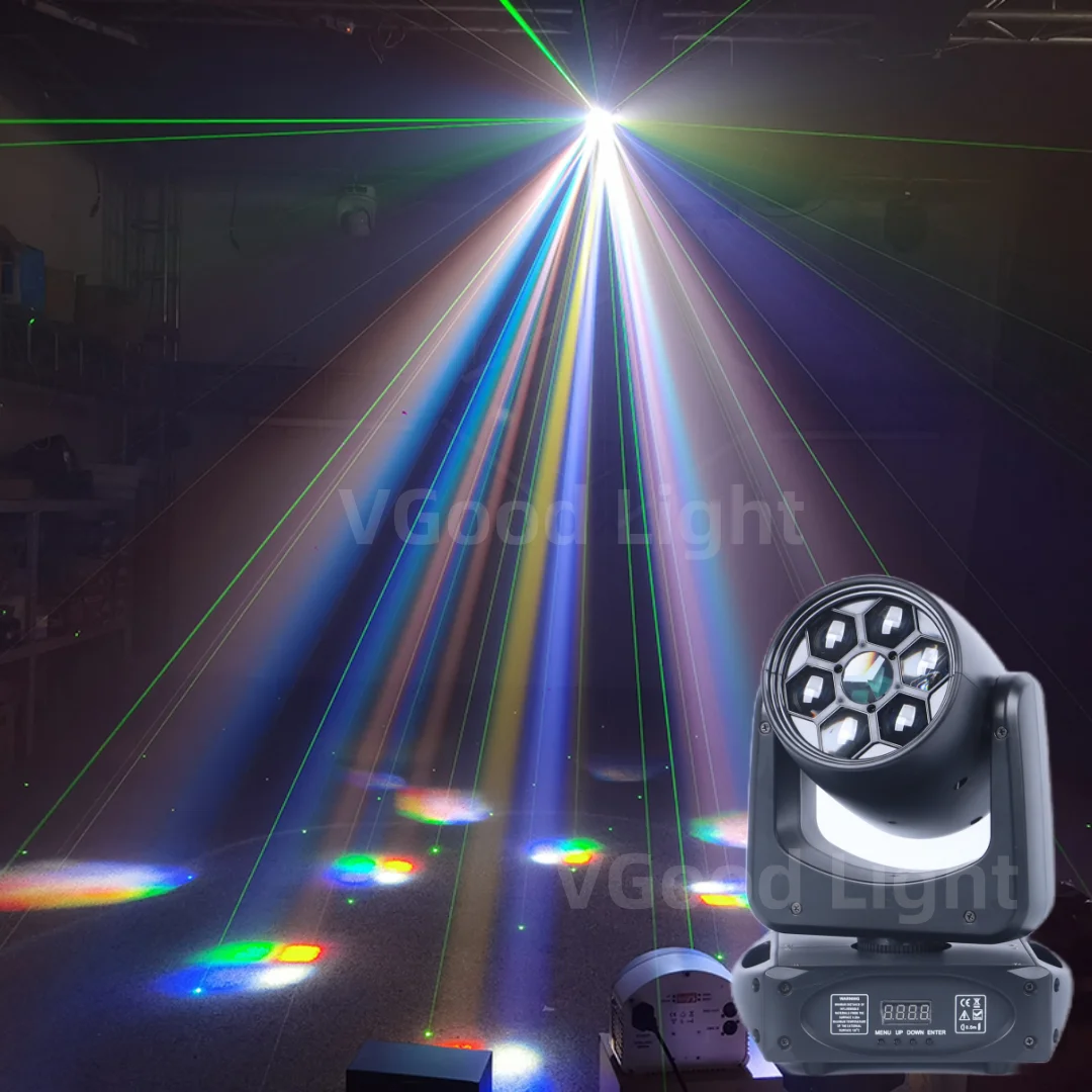 Twisting Bees Eyes 6x25w Beam Wash 2in1 RGBW Effect Moving Head Light with 75W LED Spotlight DMX ...