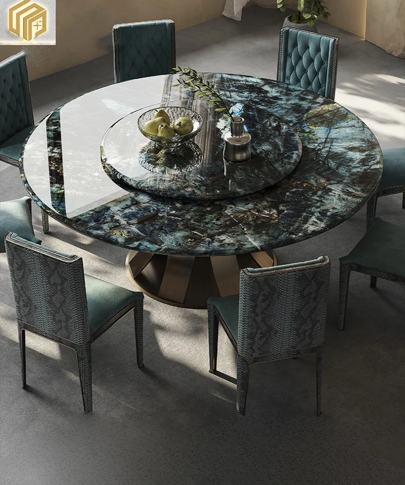 Designer light luxury natural luxury stone round table and chair ...
