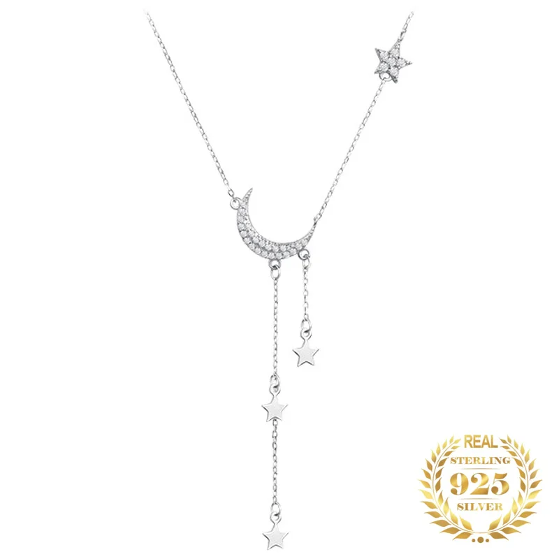 Trendy-Fine-Jewelry-Luxo-Brilhante-Zircon-Tassel-Crescent-Moon-Star-Colar-Mulheres-Sterling ...