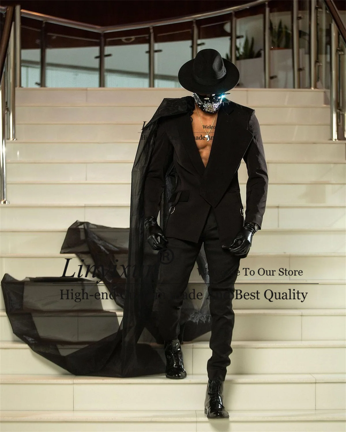 Traje-negro-a-la-moda-para-hombre-traje-de-2-piezas-hecho-a-medida-con ...