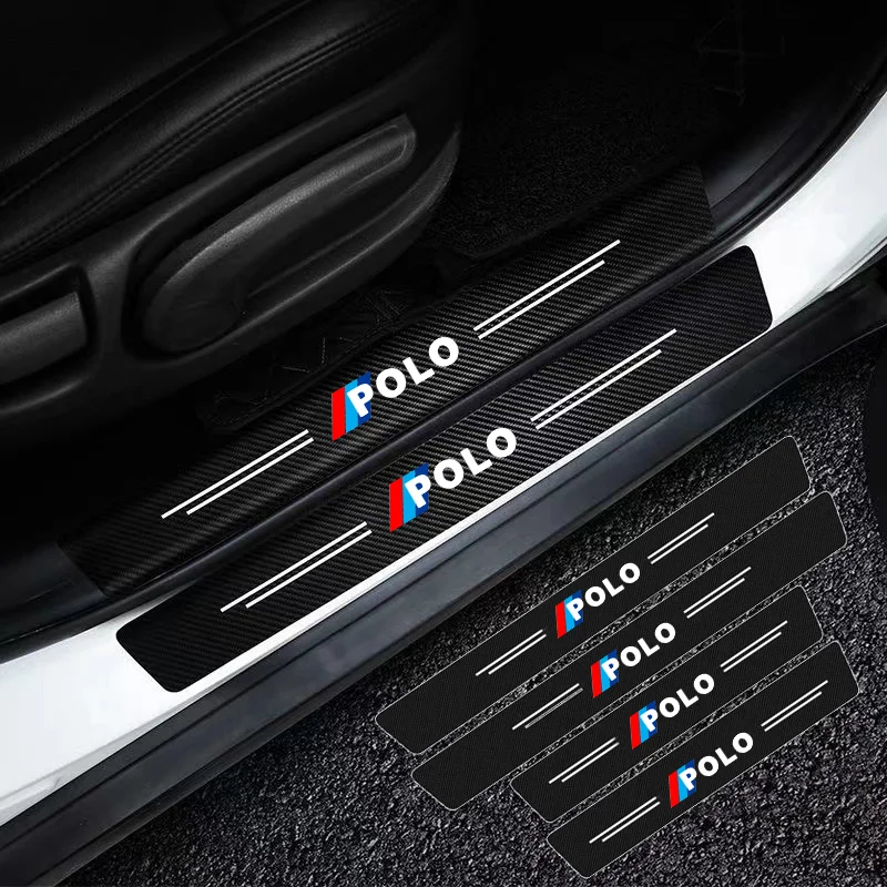 Car Door Threshold Plate Carbon Fiber Stickers For Volkswagen Vw Polo ...