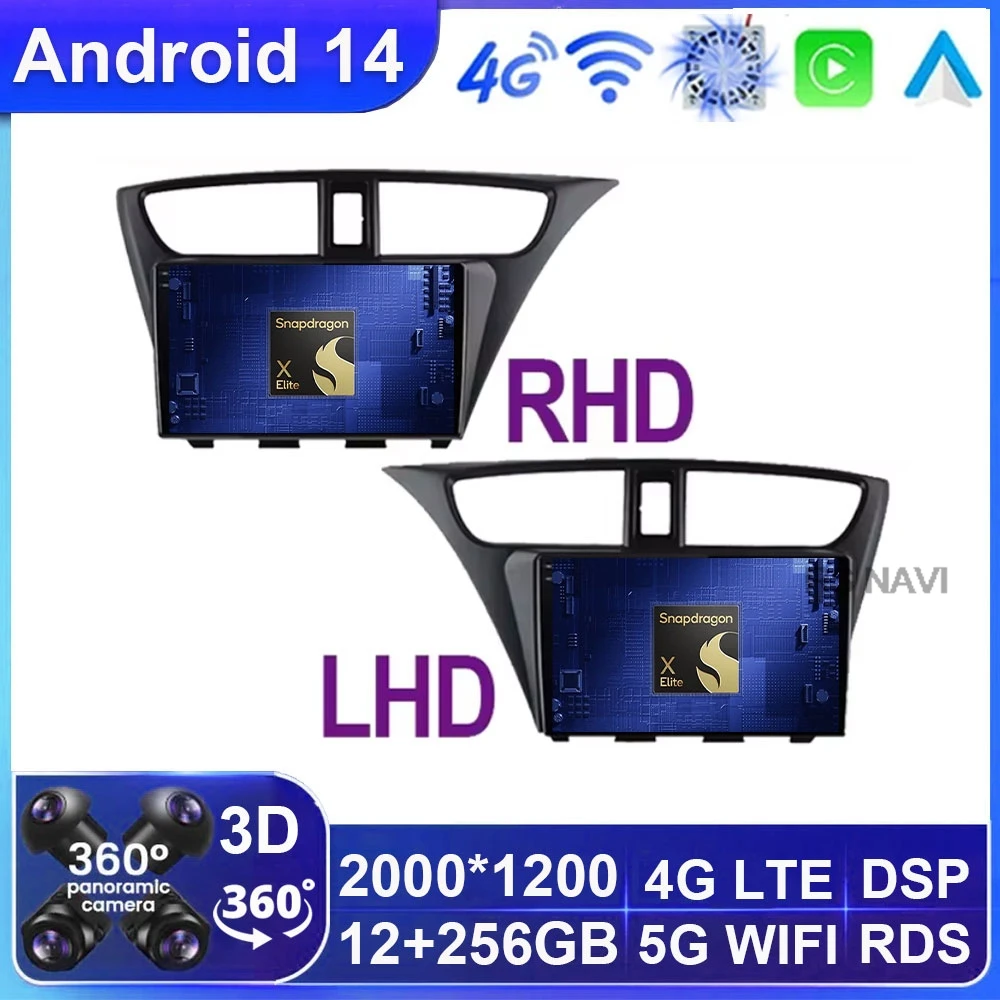 Android-14-Car-Radio-For-Honda-CIVIC-Hatchback-2012-2017-LHD-2DIN-BT ...