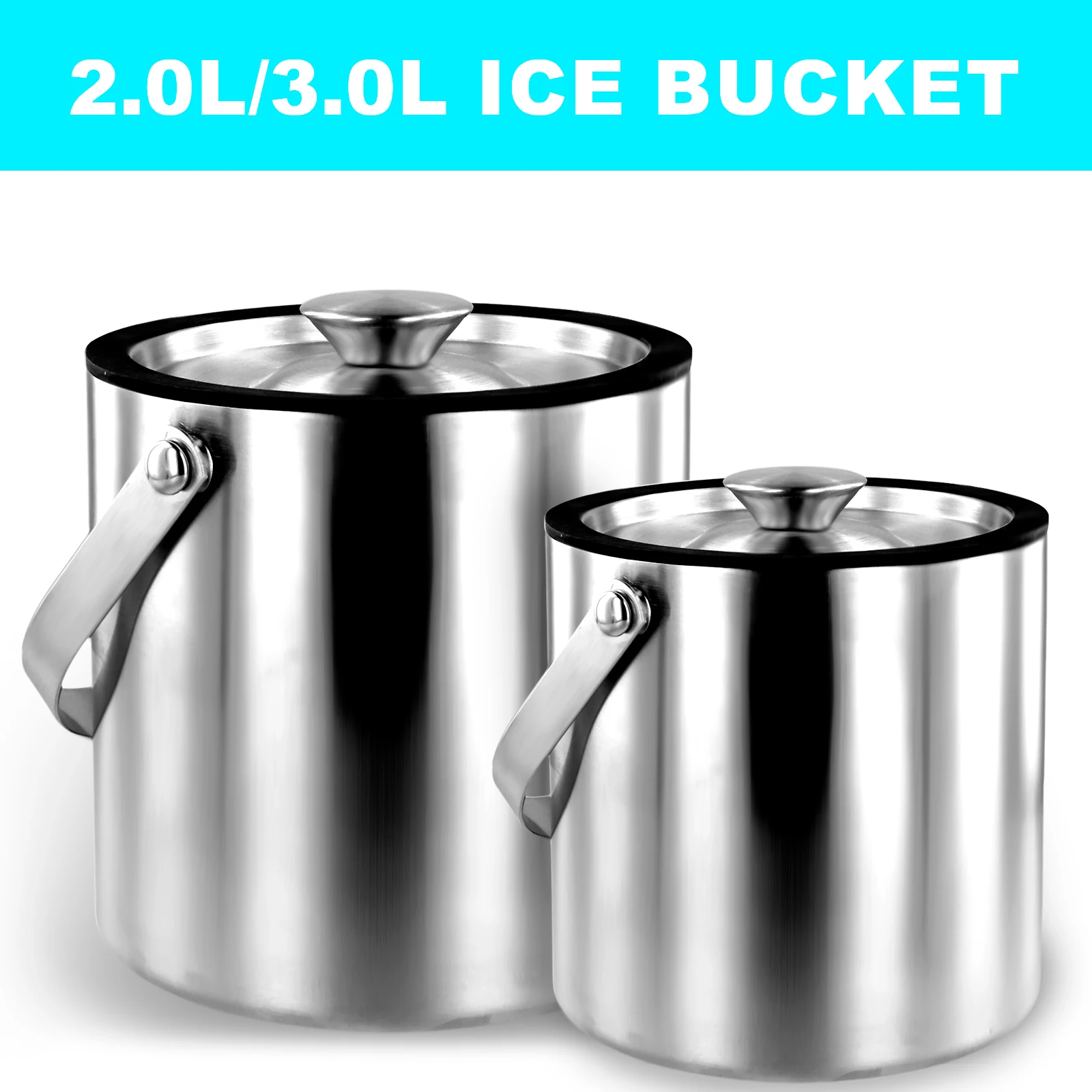 Ice-Bucket-with-Lid-Strainer-Tong-Double-Walled-Stainless-Steel ...