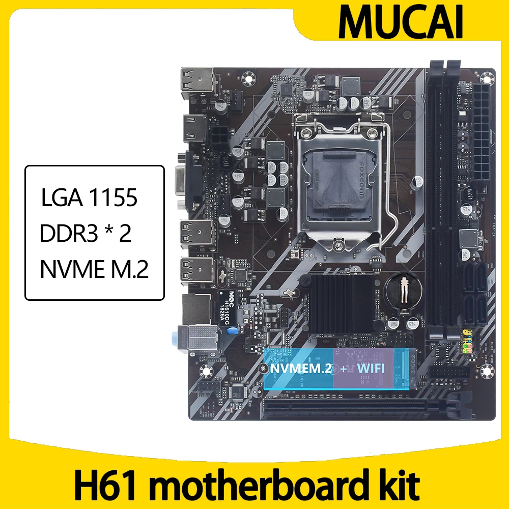 MUCAI-Kit de placa base H61 LGA 1155, Compatible con Intel Core CPU de 2ª y 3ª generación ...