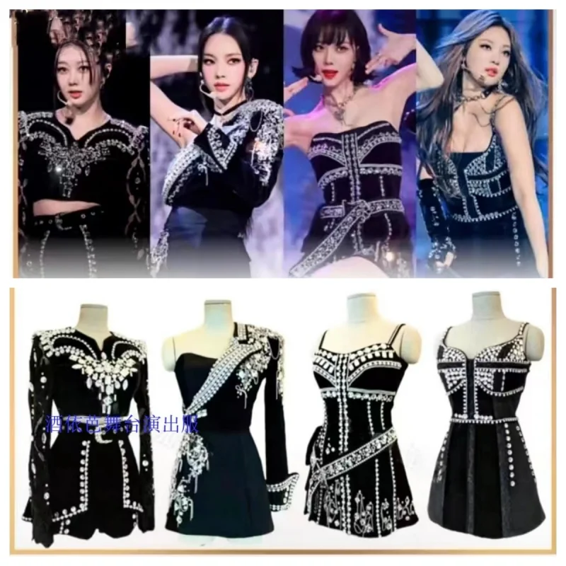 Kpop-Girl-Group-Sexy-Off-Shoulder-Shiny-Dress-Crop-Tops-Women-Korean ...