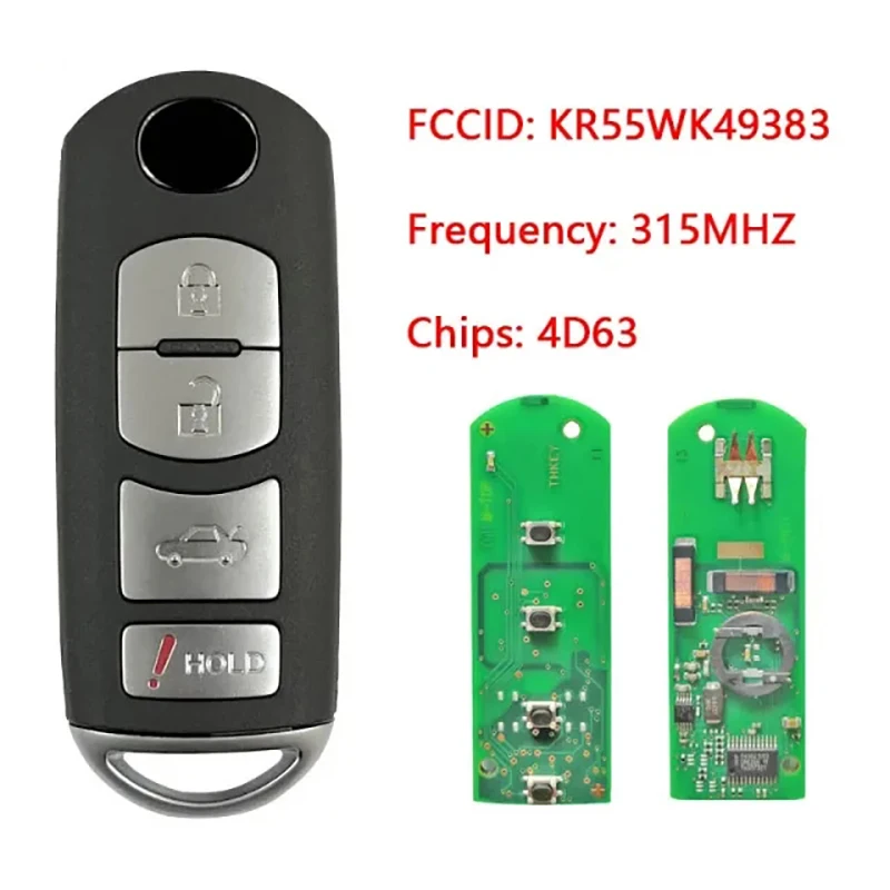 Aftermarket Smart Remote Key Fob, 4 Botões, 315MHz, Chip FSK 4D63, FCC ...