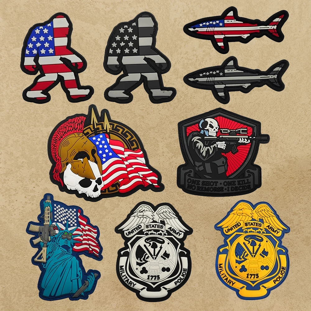 American Flag PVC Rubber Badge Patches Bigfoot Gorilla Shark Fish ...