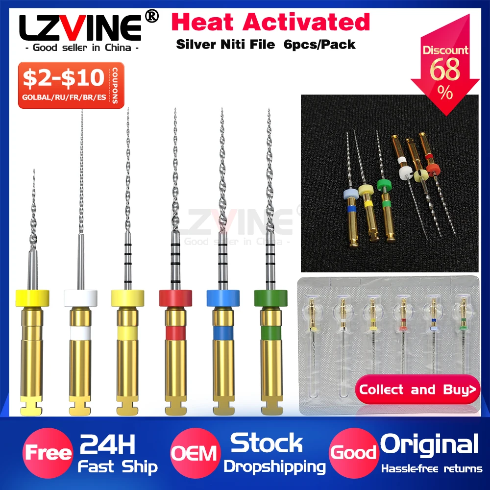 6pcs/box Dental Instrument Sc Rotary Files Heat Activation Pro Golden ...