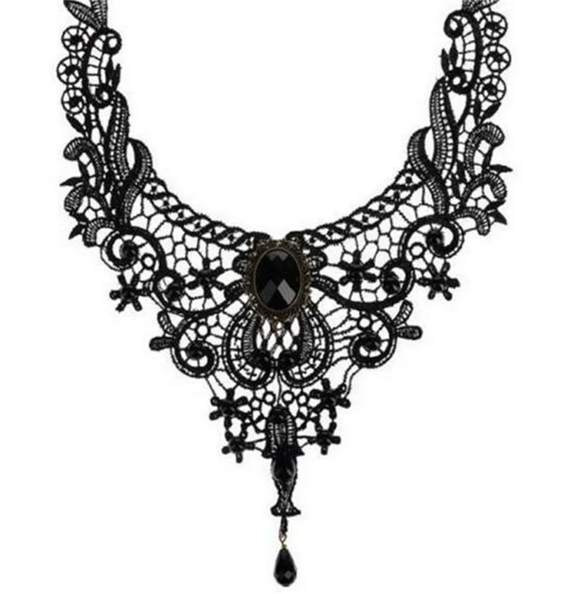 Collar de encaje negro para mujer, gargantilla de encaje Sexy con borla ...