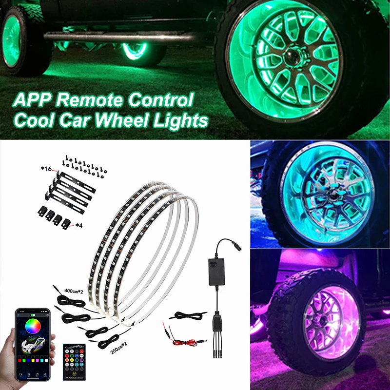 4pcs Car Hub Lamp Rgb Kit Waterproof Led Strip Light App/remote Control ...