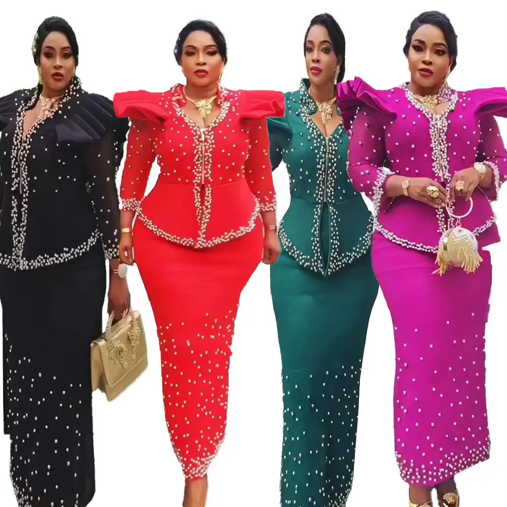 modern-design-african-suits-for-women-Mesh-fabric-Dresses-medium-length ...