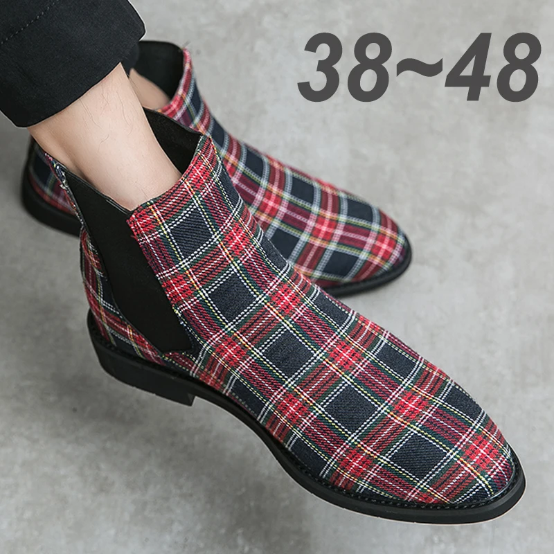 Luxury-Men-s-Designer-Plaid-Ankle-Canvas-Chelsea-Business-Footwear ...