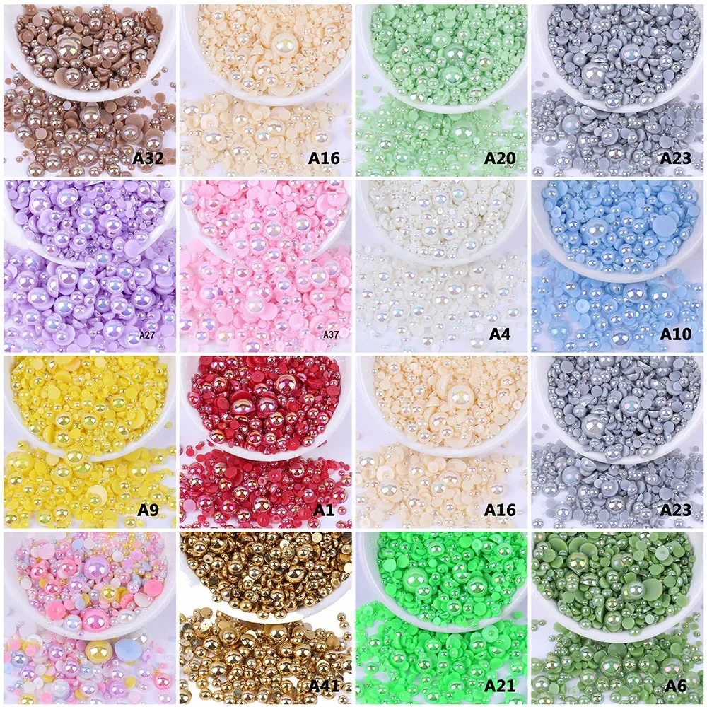 2-3-4-5-6-8-10MM-AB-Color-Imitation-Pearls-Craft-Half-Round-Flatback ...