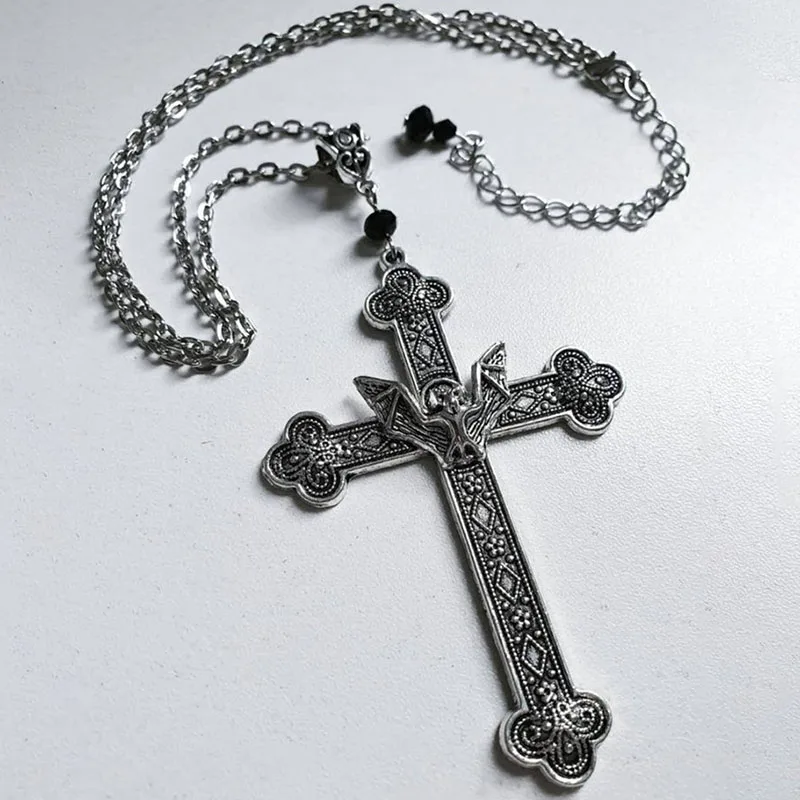 Vintage-Gothic-Vampire-Bat-Cross-Necklace-For-Women-Man-Silver-Color ...
