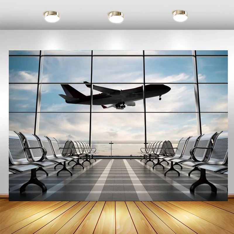Airport Terminal Photography Backdrop Airplane Departure Airport Lounge ...