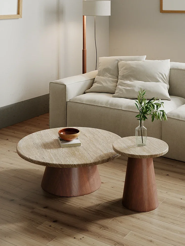 Travertine-Wood-Tea-Table-Set-Luxury-Modern-Small-Living-Room-Home ...