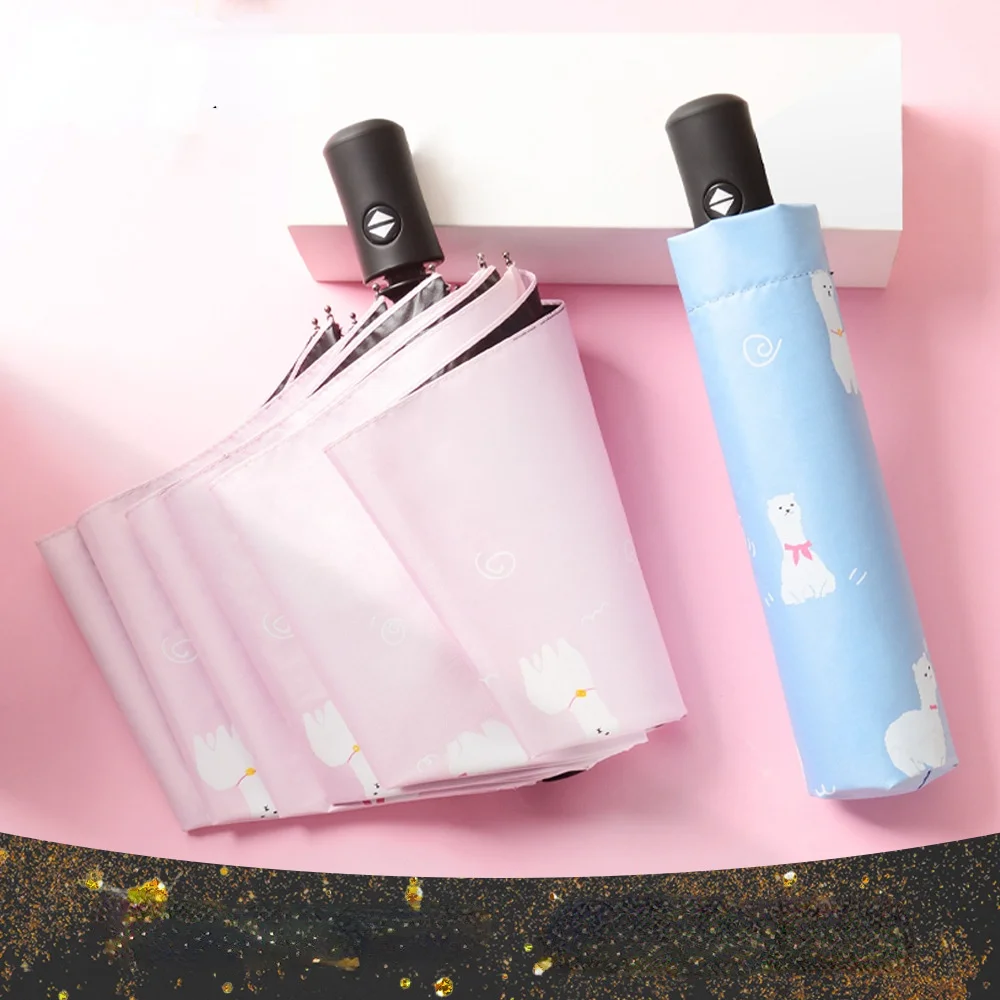 Umbrellas Full automatic Cartoon Printed Cute Kawaii Sunny and Rainy Umbrella Korean Style Three ...