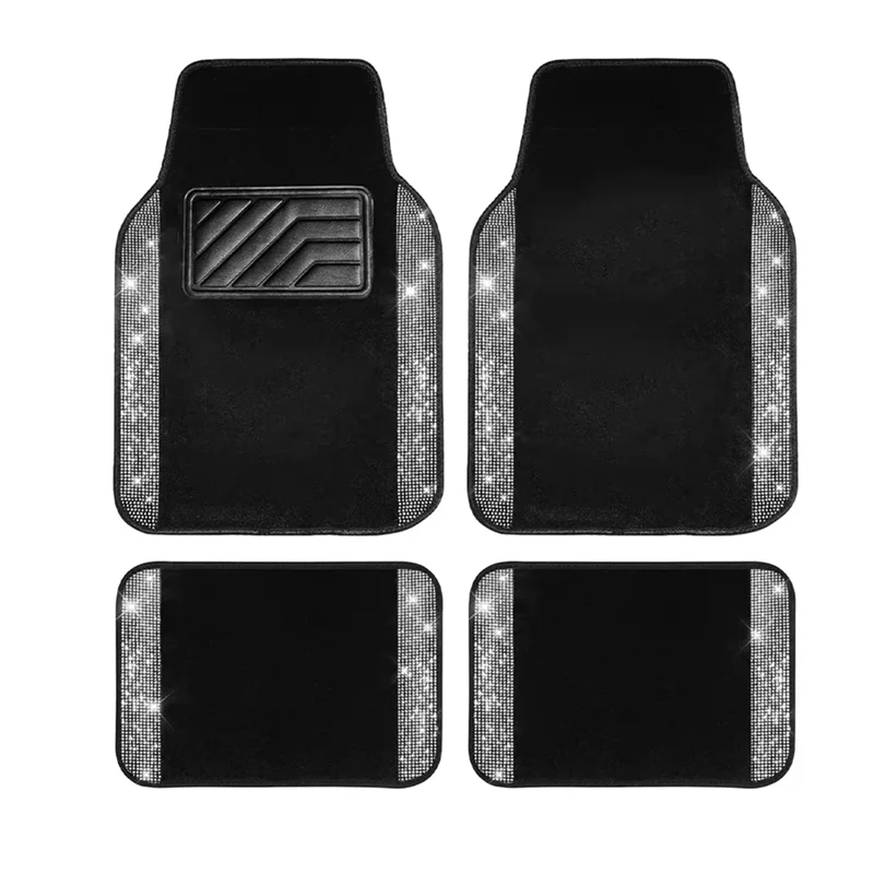 Universal Car Floor Mat Set PVC Non-Slip Heel Pad Bling Diamond Print ...