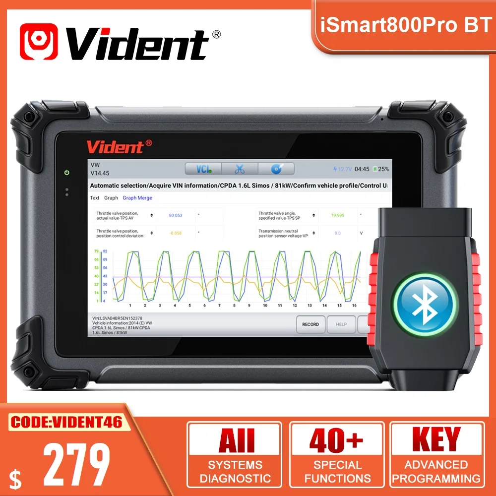 Vident iSmart800Pro BT OBD2 Bluetooth Car Diagnostic Tools 40 Reset ...