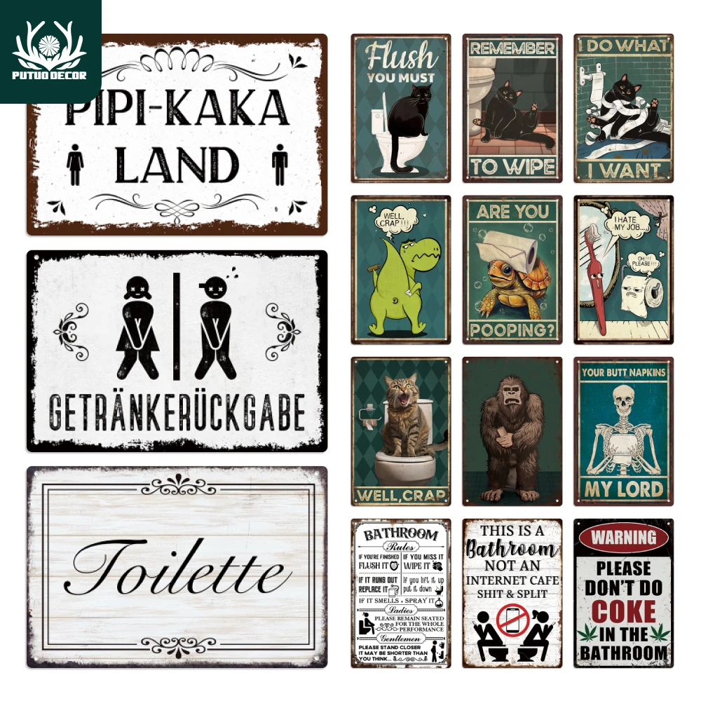 Putuo-Decor-Restroom-Retro-Tin-Sign-Vintage-Bathroom-Plaque-Metal ...
