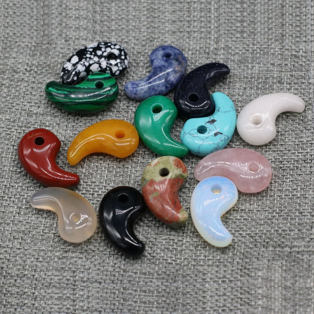 Natural Stone Rose Quartz Jade Comma Perforated Pendant For Jewelry ...