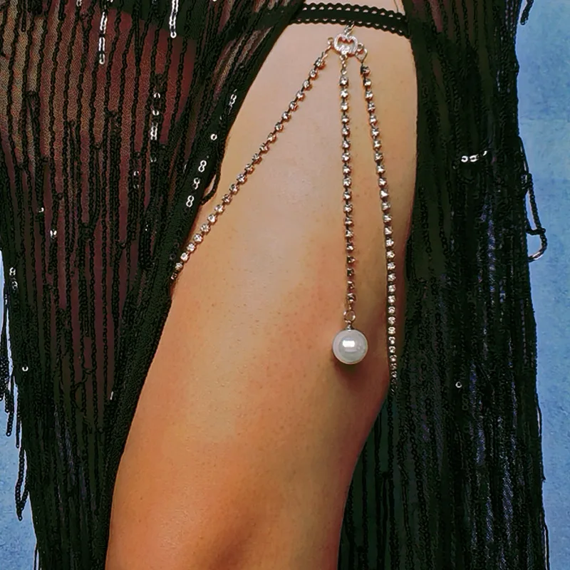 Bohemian Shiny Rhinestones Leg Chain for Women Sexy Long Chain Pearl Pendants Leg Thigh Harness ...