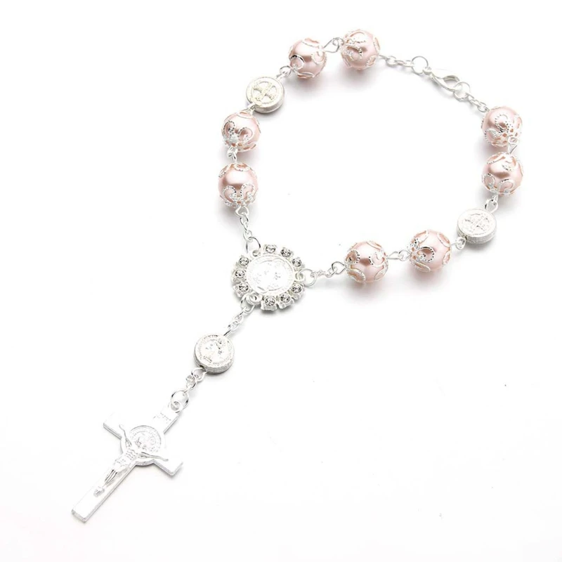 Baby Pearl Baptism Religious Gift Catholic Cross Finger Chain Mini ...