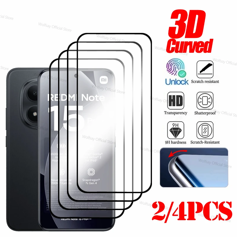 2/4 PCS 3D Curved Edge Glass For Xiaomi Redmi Note 15 Pro Plus Screen ...