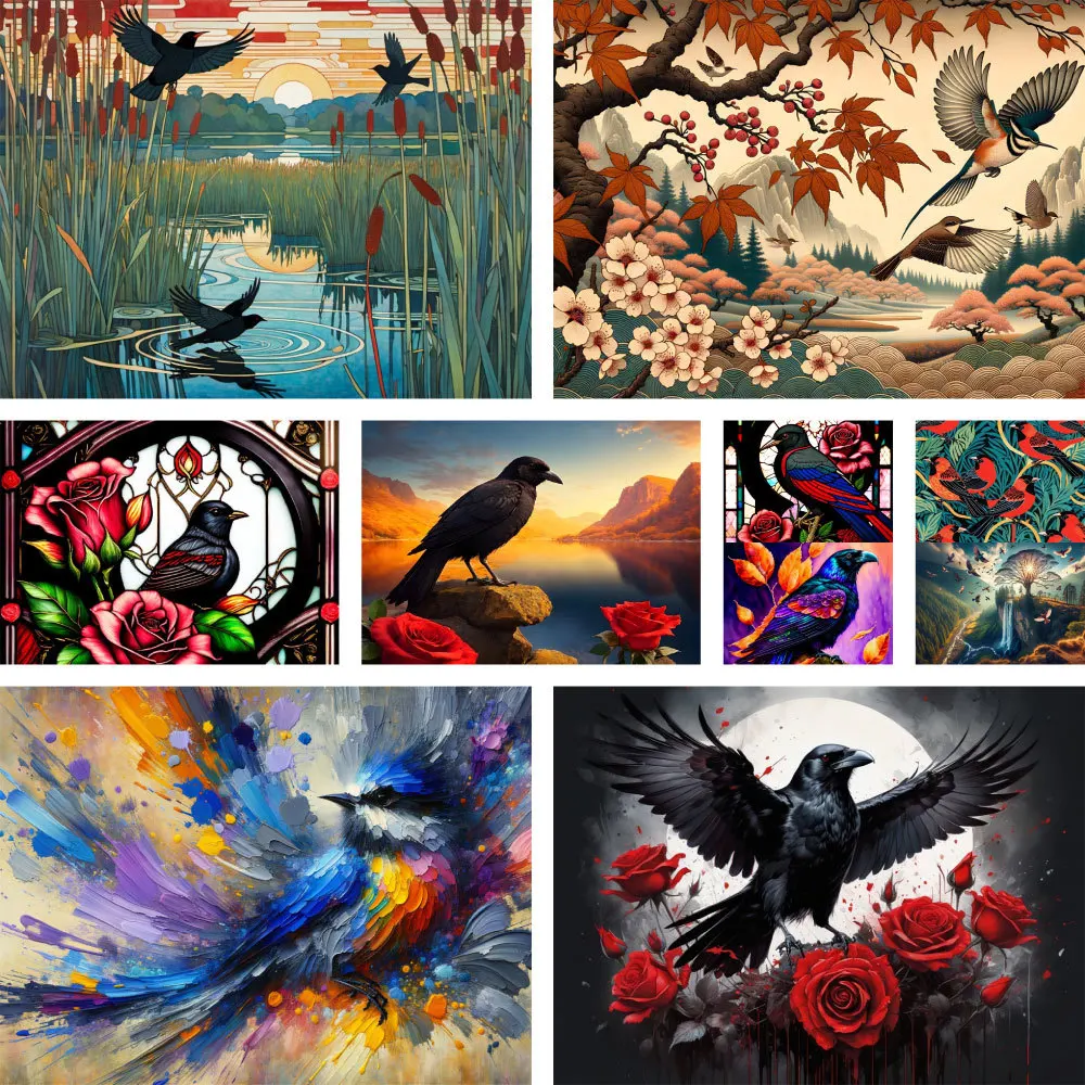 Bird-Crow-Coloring-By-Numbers-Painting-Kit-Acrylic-Paints-40-50-Picture ...