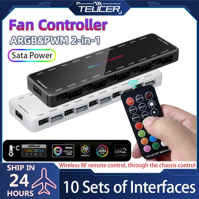 TEUCER-ARGB-PWM-Controller-1-to-10-4Pin-PWM-5V-3Pin-ARGB-Cooling-Fan ...
