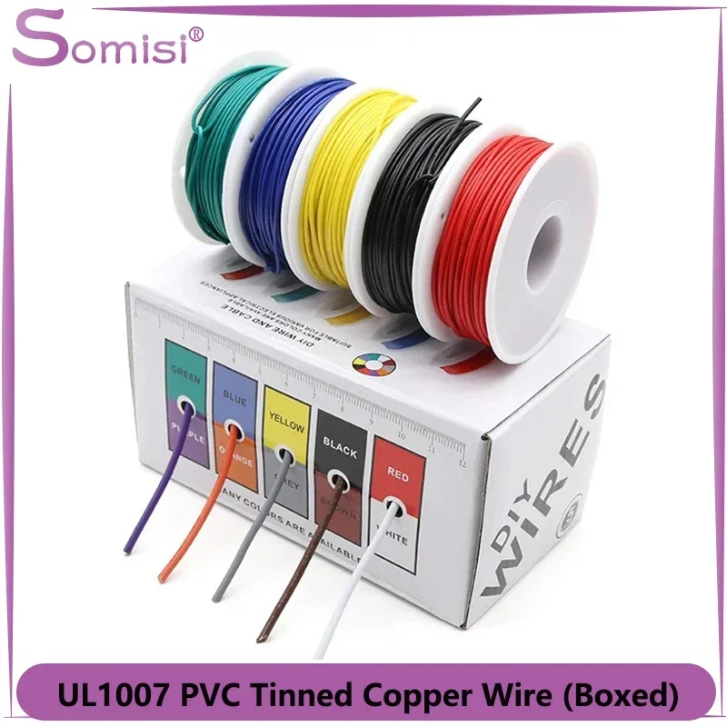 UL1007-Wire-PVC-Insulation-Tinned-Copper-Cable-5-Colors-Box-30-28-26-24 ...