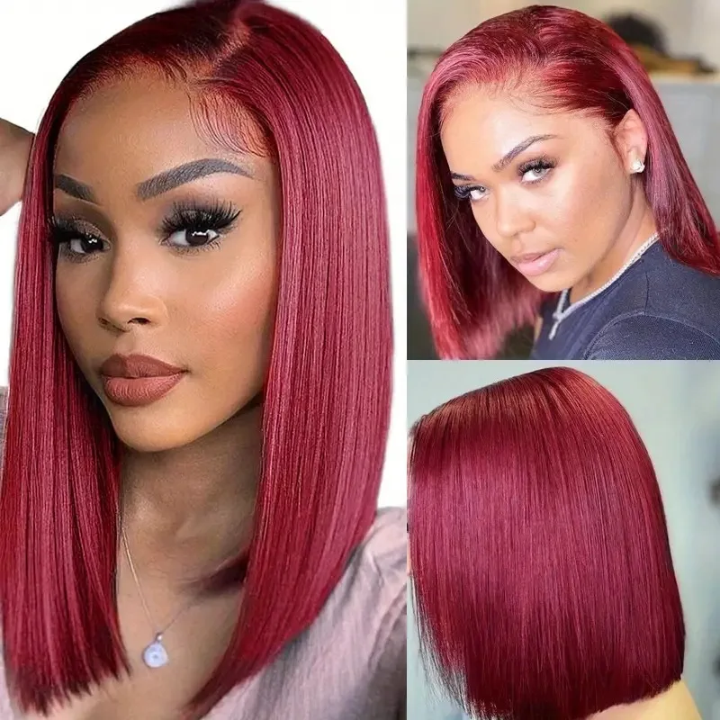 Burgundy-Lace-Front-Wigs-Human-Hair-Burgundy-Bob-Wig-Human-Hair-13x4 ...